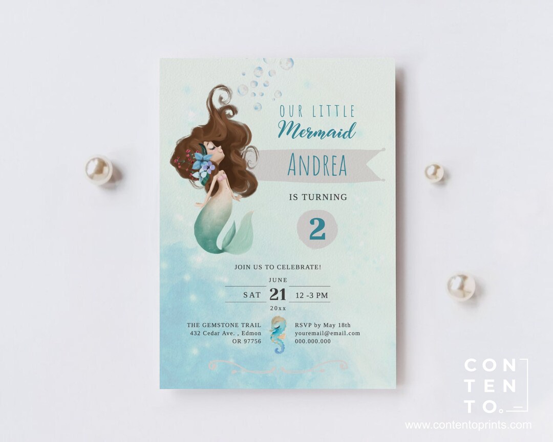 EDITABLE Mermaid Birthday Invitation Template, 0022AA - Etsy