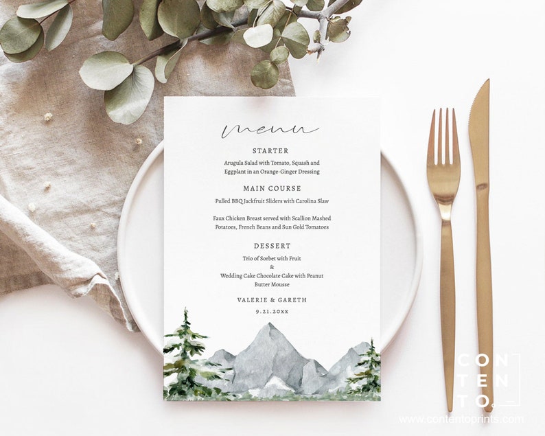 EDITABLE Mountain Menu Card Template 0018AA - Etsy