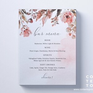 EDITABLE Floral Bar Menu Template, 0025AA - Etsy