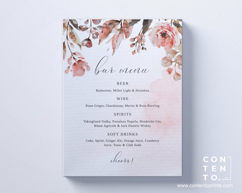 EDITABLE Floral Bar Menu Template 0025AA - Etsy