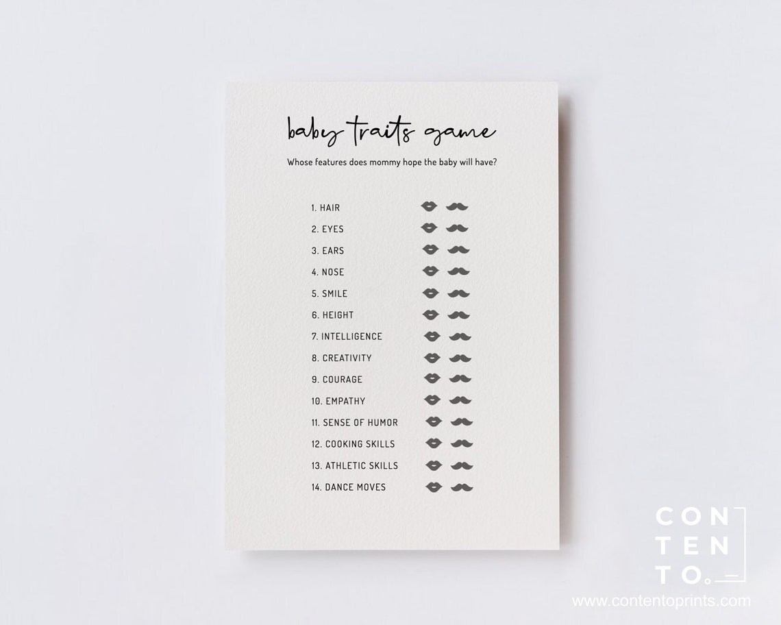 EDITABLE Minimalist Baby Traits Game Printable Baby Shower - Etsy