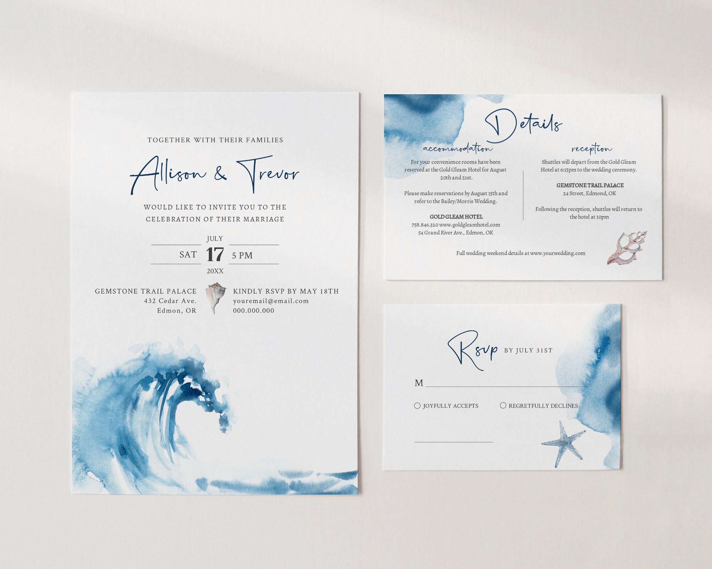 EDITABLE Ocean Wedding Invitation Template Set Sea Wedding Etsy
