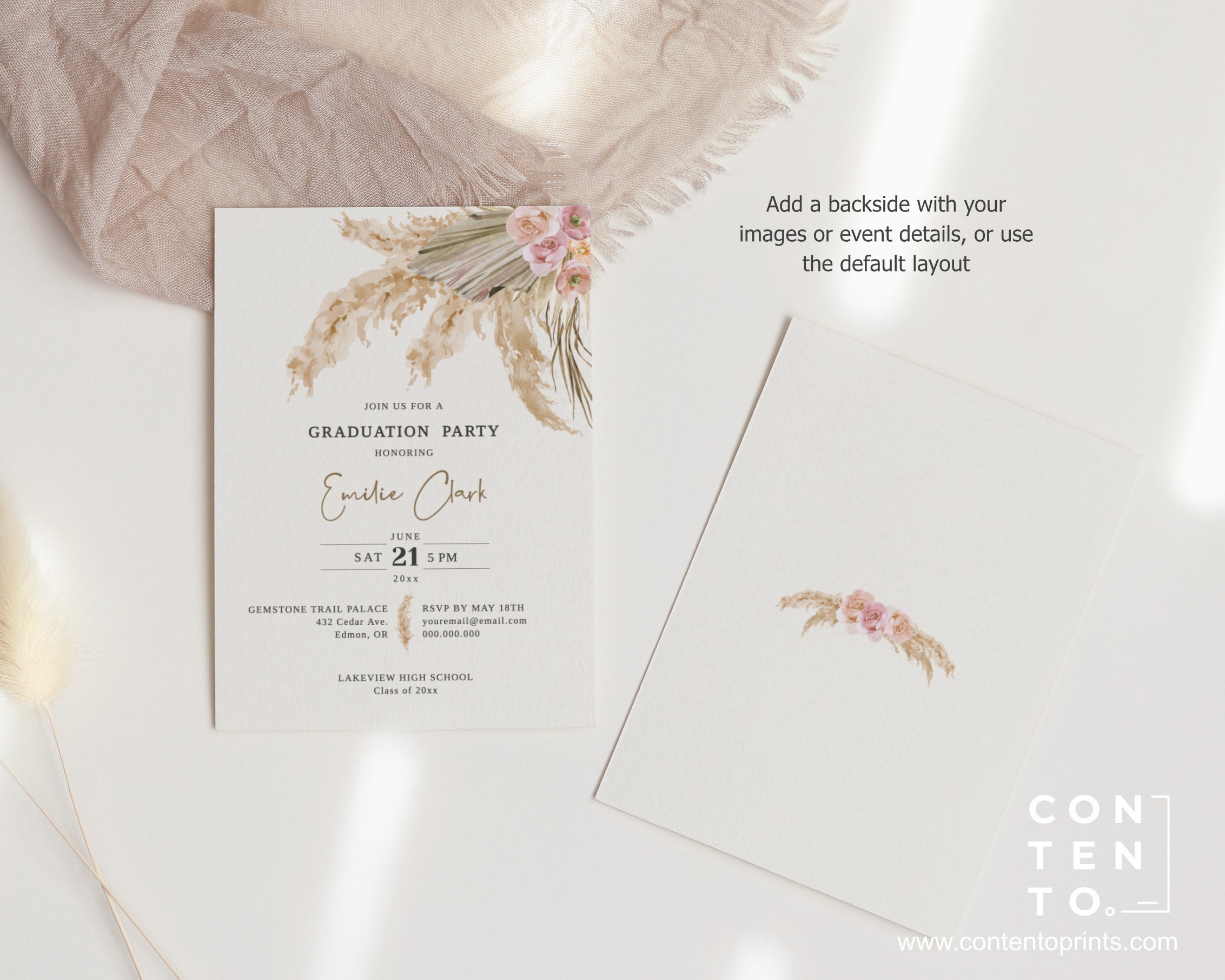EDITABLE Pampas Grass Graduation Party Invitation Template - Etsy