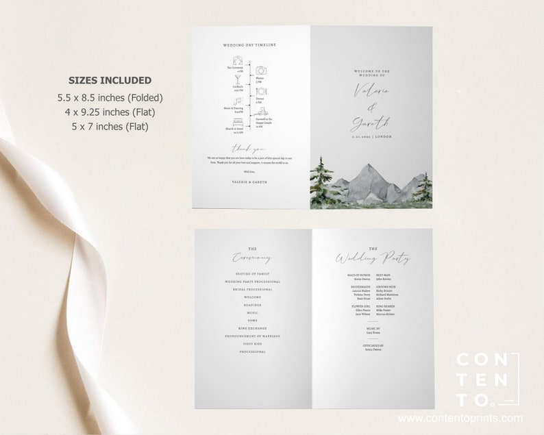 EDITABLE Mountain Wedding Program Template 0018AA - Etsy