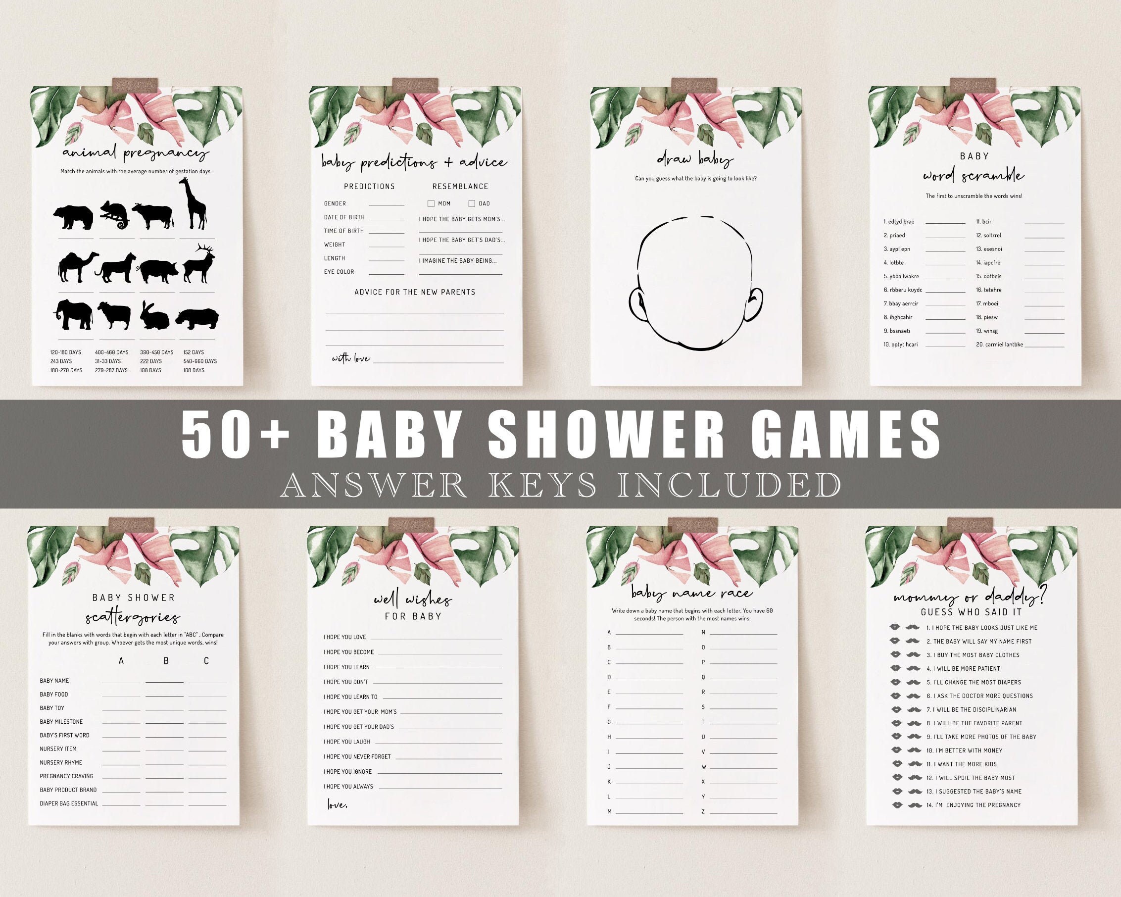 EDITABLE Tropical Baby Shower Games Bundle Beach Baby | Etsy