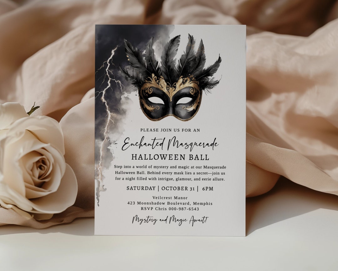 EDITABLE Masquerade Halloween Party Invitation Template, 0049AA - Etsy
