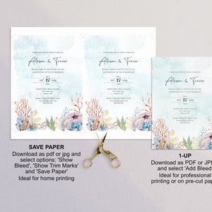EDITABLE Coral Wedding Invitation Template Set Ocean | Etsy