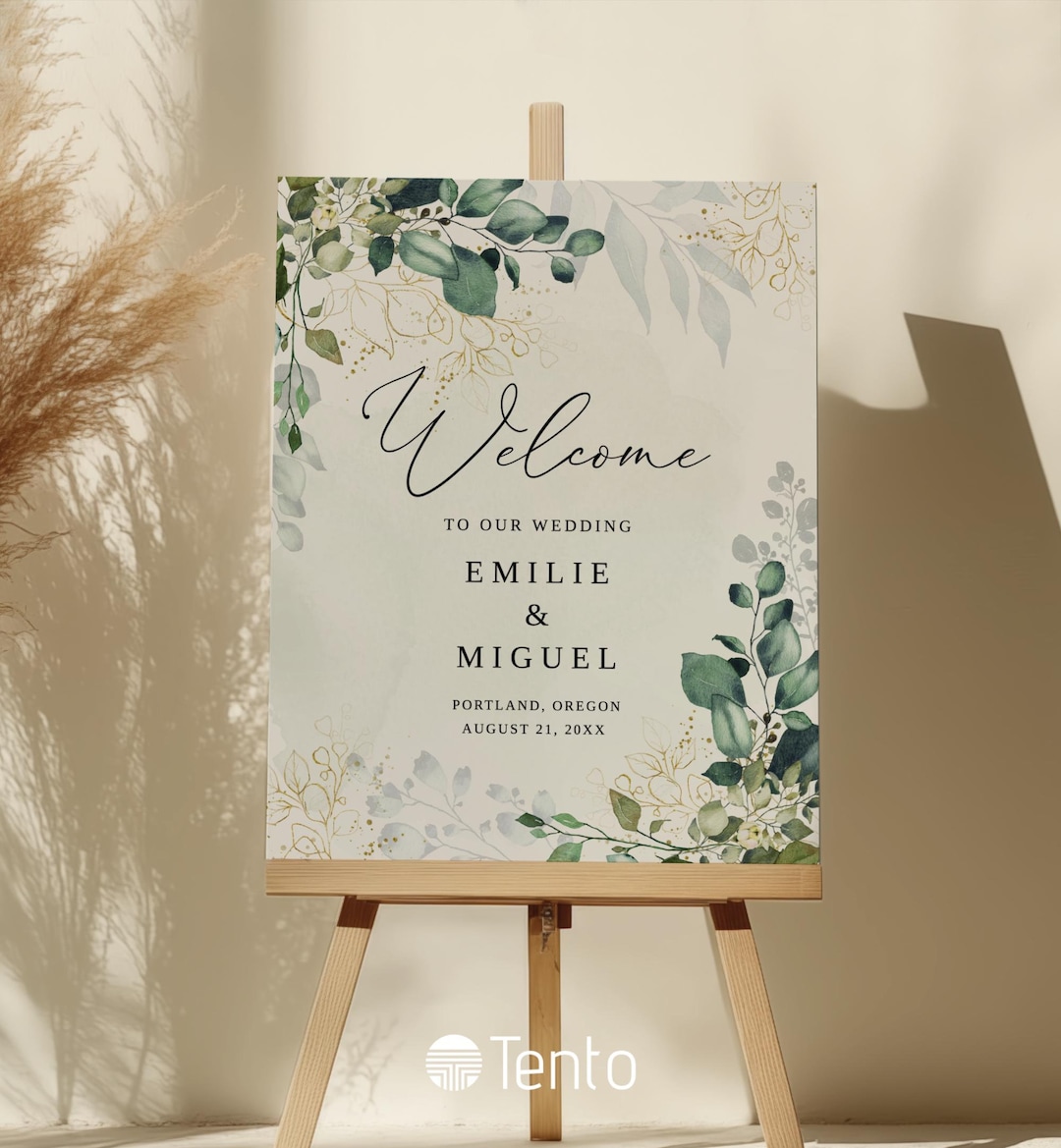 EDITABLE | Eucalyptus and Gold Greenery Welcome Sign Template, 0004AA ...