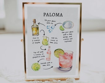 Paloma Signature Cocktail Drink Sign, Editable Template, Instant ...
