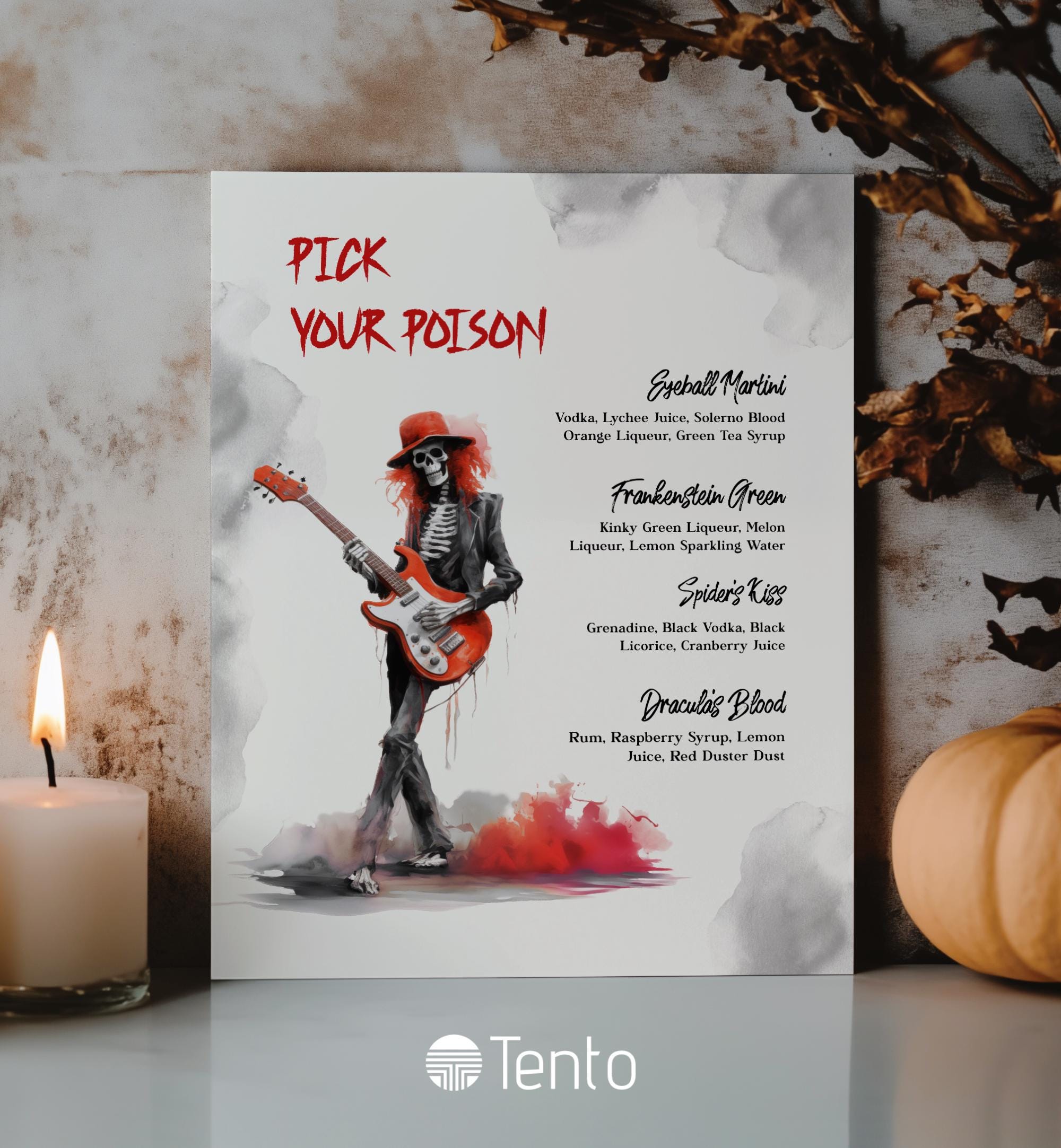 EDITABLE | Halloween Bar Menu Sign Template, Musical Skeleton, 0038AA ...