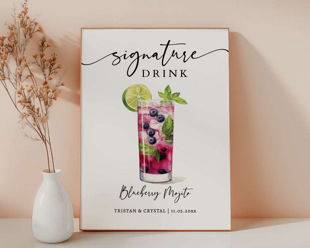 EDITABLE | Blueberry Mojito Bar Sign Template, 0042AA - Etsy