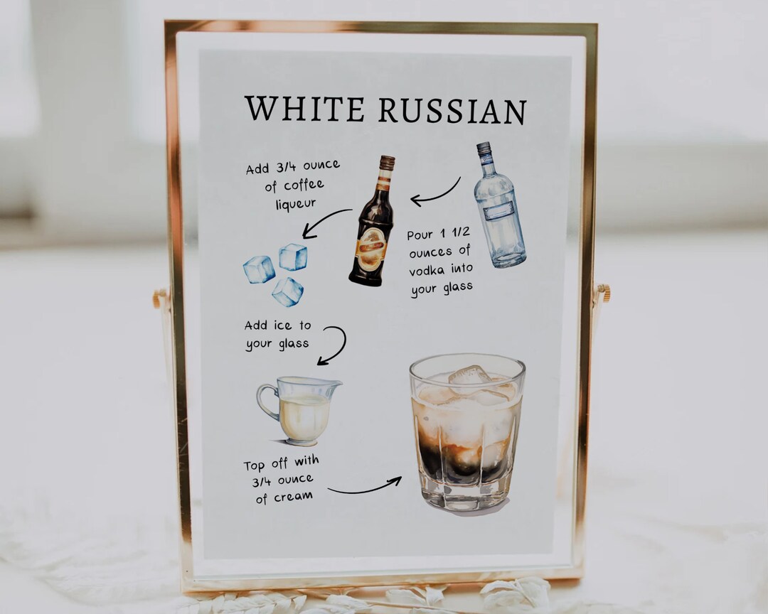 EDITABLE | White Russian Bar Sign Template, 0042AA - Etsy