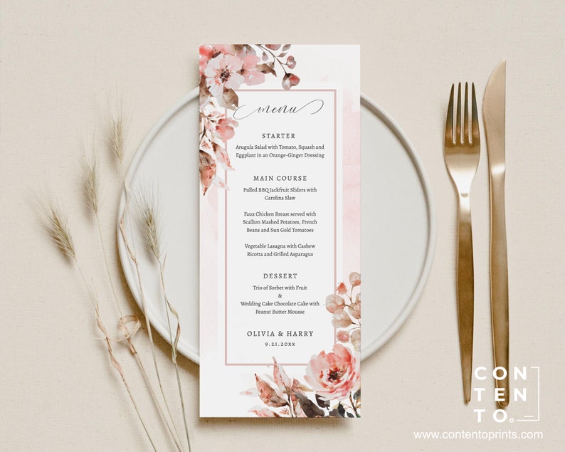 EDITABLE Floral Menu Card Template 0025AA - Etsy