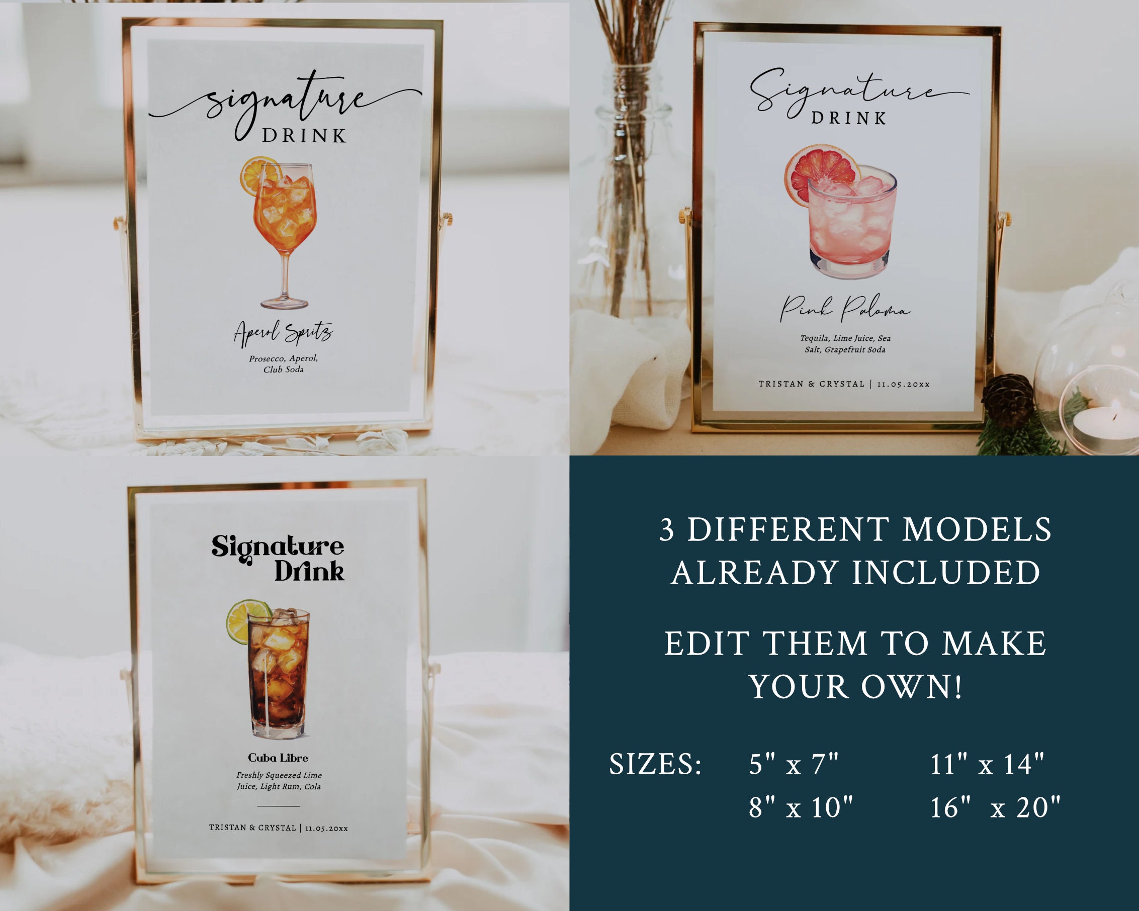 EDITABLE Signature Drink Sign Template, 0042AA - Etsy