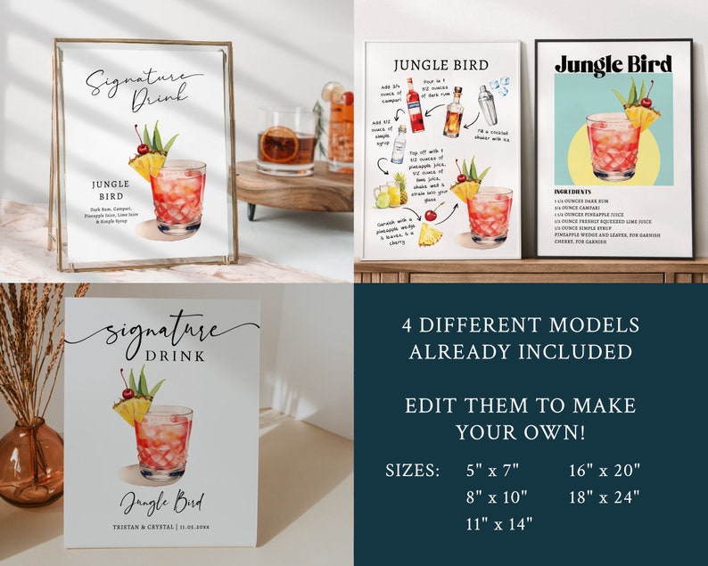 EDITABLE | Jungle Bird Bar Sign Template, 0042AA - Etsy