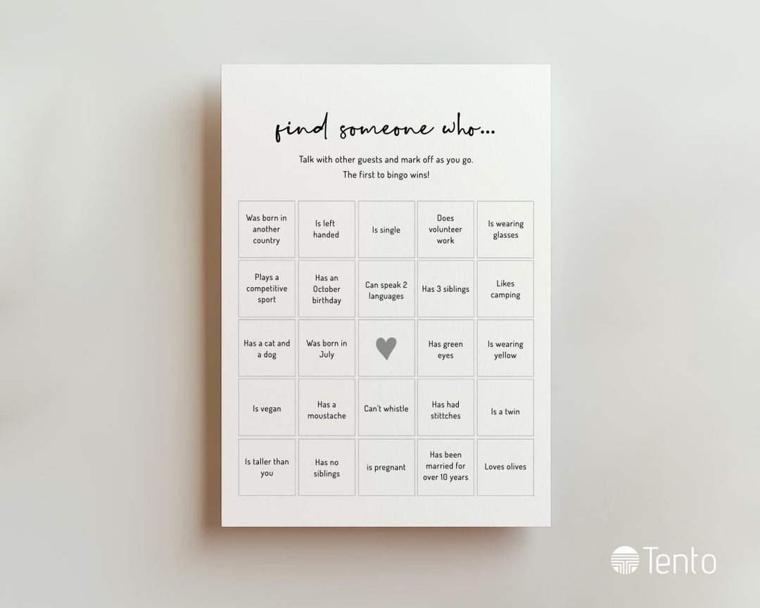 EDITABLE | Find Someone Who Bingo Template, Minimalist Game, 0001AA - Etsy