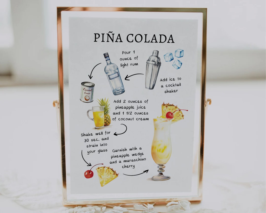 EDITABLE | Pina Colada Bar Sign Template, 0042AA - Etsy