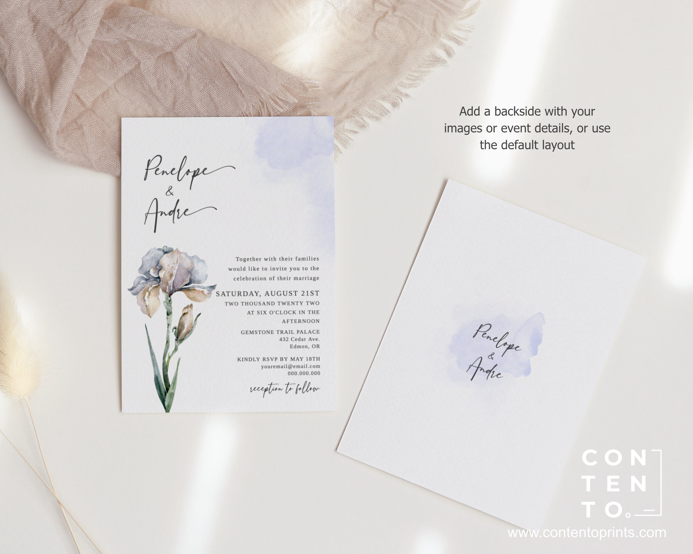 EDITABLE Iris Flower Invitation Template Set 0019AA - Etsy
