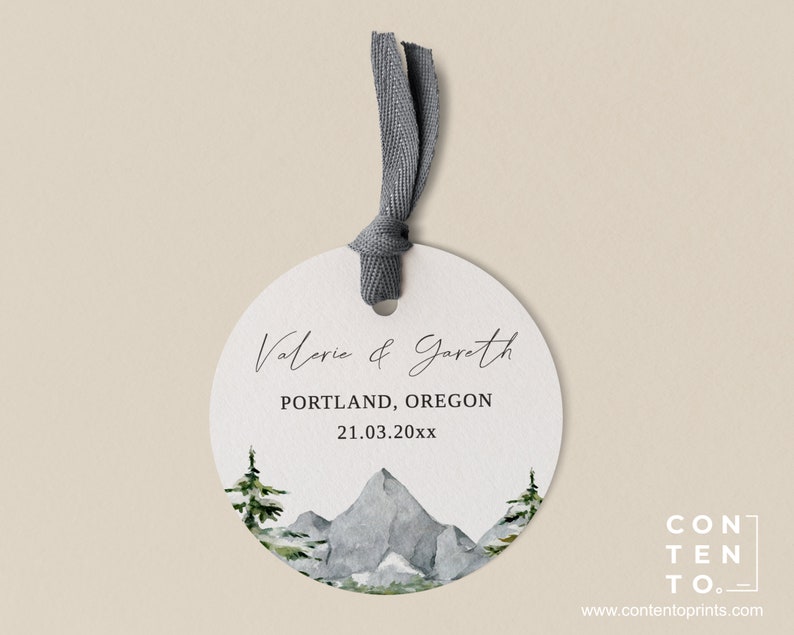 EDITABLE Mountain Favor Tag Template Round and Square - Etsy