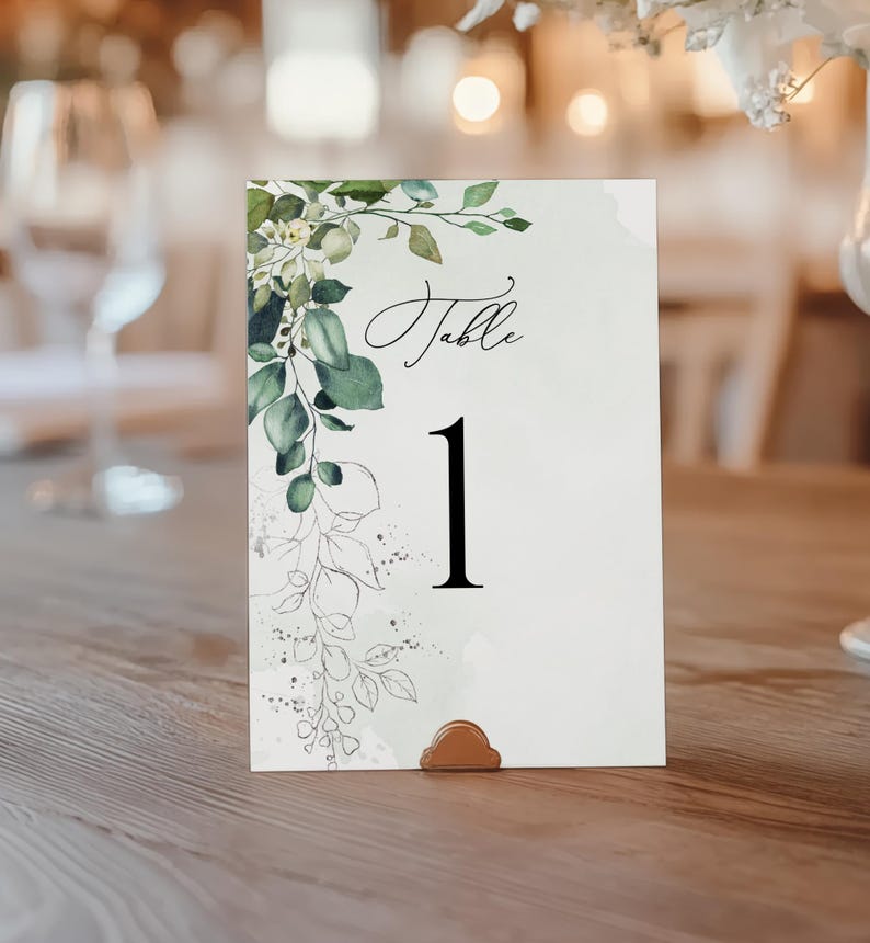 EDITABLE | Eucalyptus and Silver Table Number Template, 0005AA - Etsy