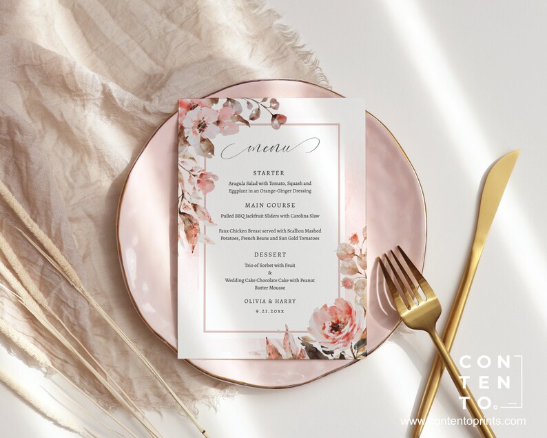 EDITABLE Floral Menu Card Template 0025AA - Etsy