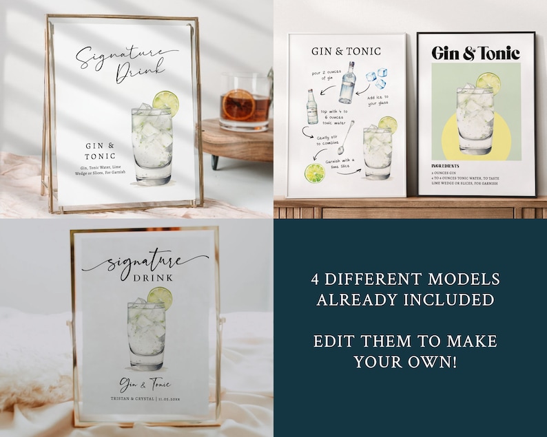 EDITABLE | Gin and Tonic Bar Sign Template, 0042AA - Etsy