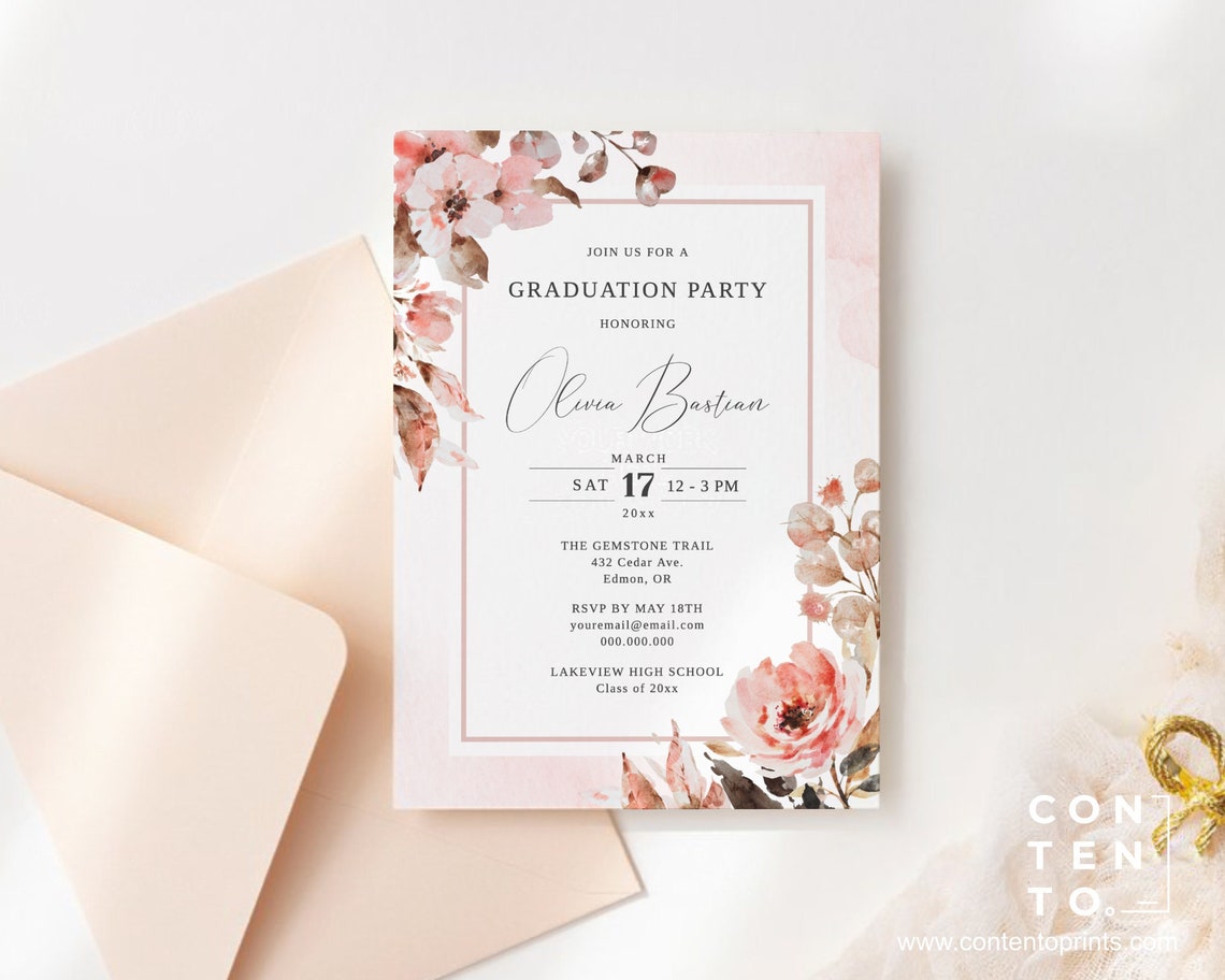 EDITABLE Floral Graduation Party Invitation Graduation - Etsy