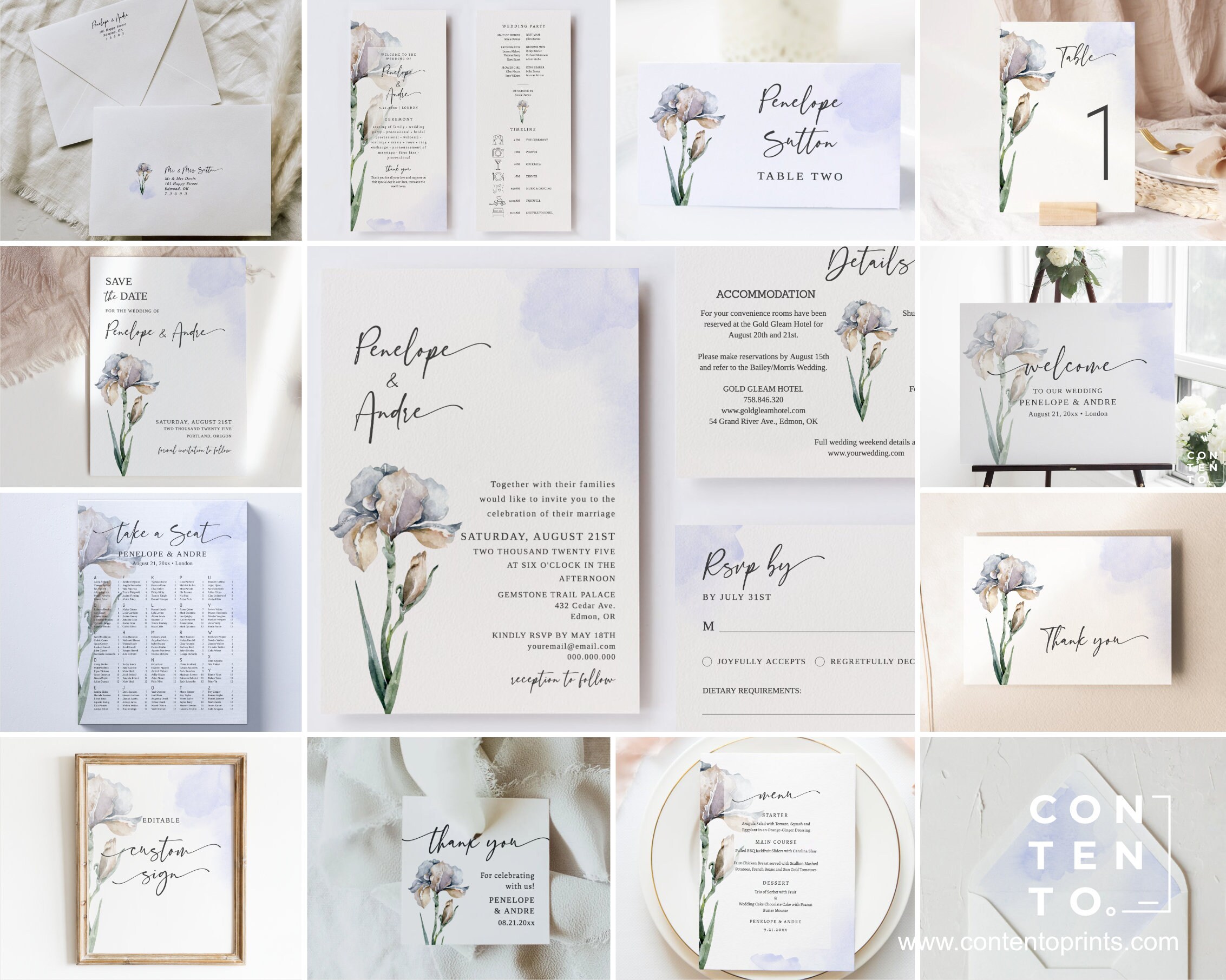 EDITABLE Iris Flower Wedding Templates Bundle, 0019AA - Etsy