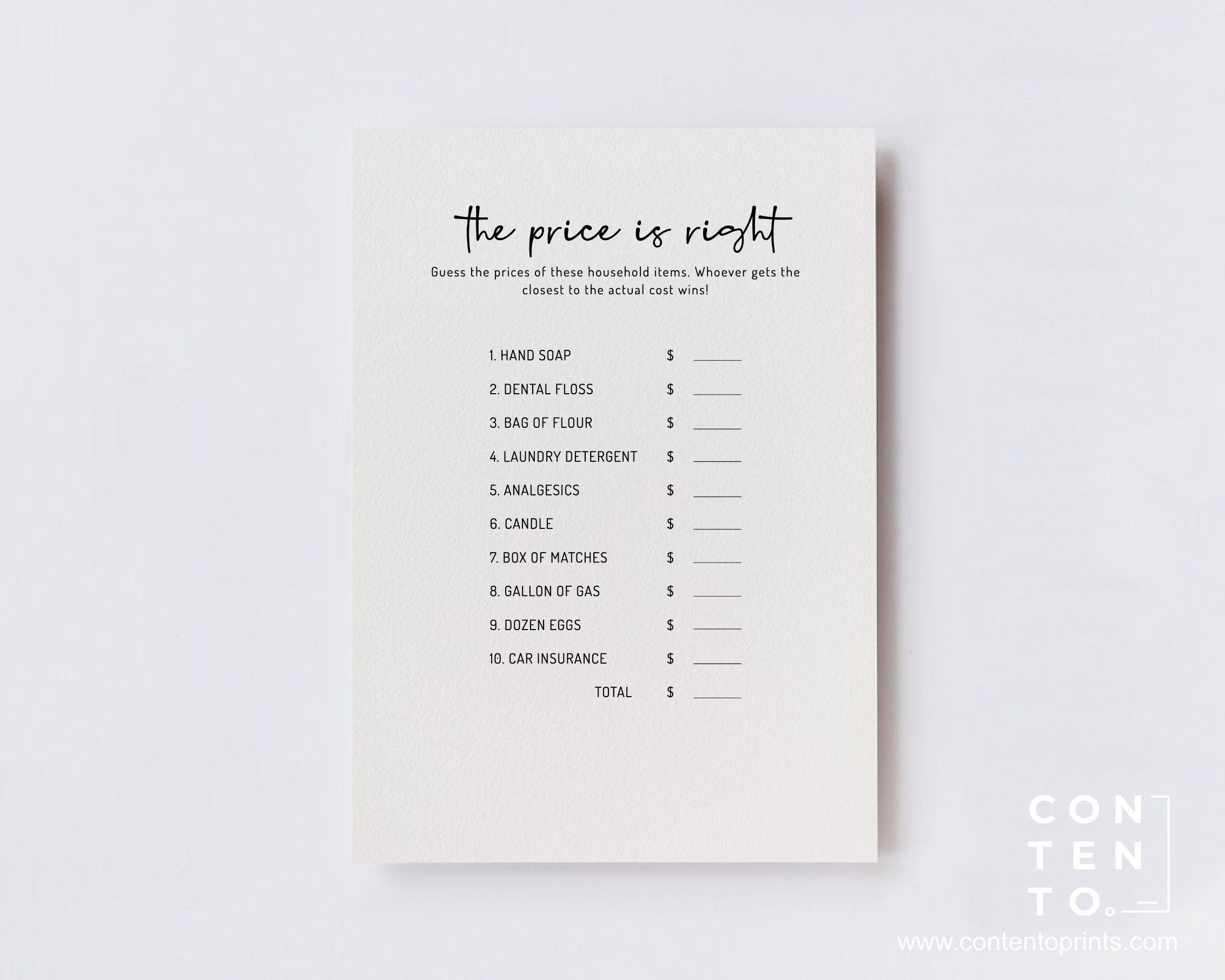 EDITABLE the Price is Right Game Template Minimalist - Etsy