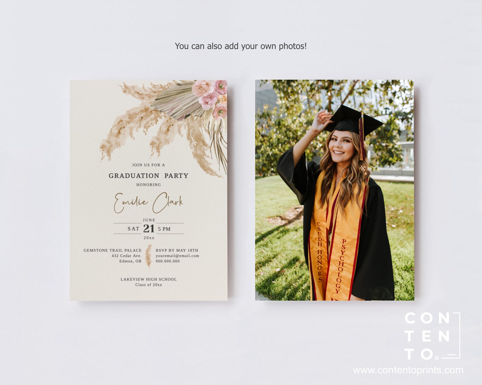 EDITABLE Pampas Grass Graduation Party Invitation Template - Etsy