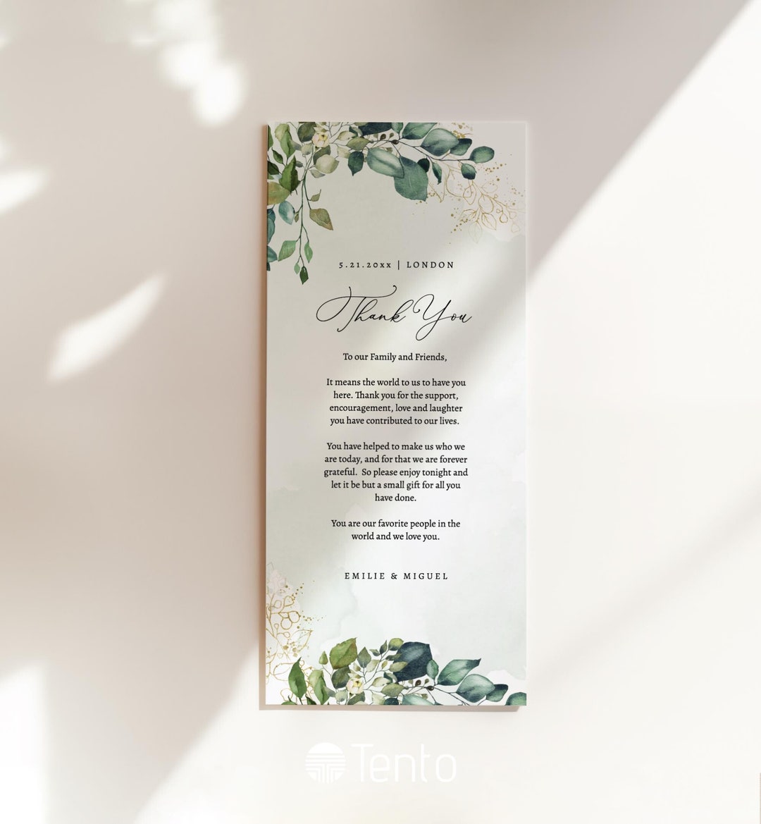 EDITABLE | Eucalyptus and Gold Greenery Thank You Card Template, 0004AA ...