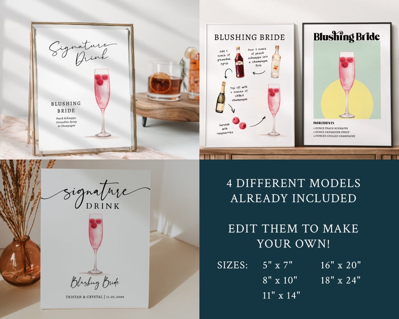 EDITABLE Blushing Bride Bar Sign Template, 0042AA - Etsy