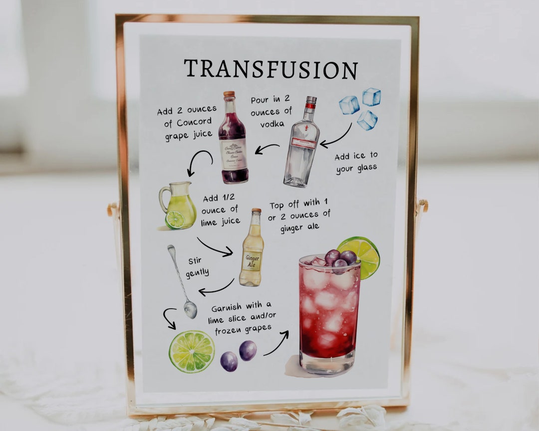 EDITABLE | Transfusion Bar Sign Template, 0042AA - Etsy