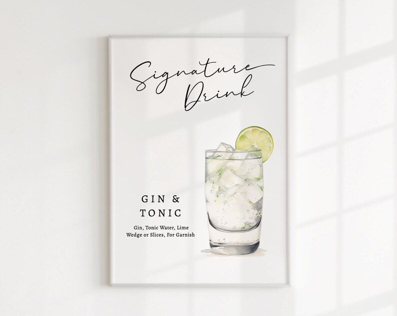 EDITABLE | Gin and Tonic Bar Sign Template, 0042AA - Etsy