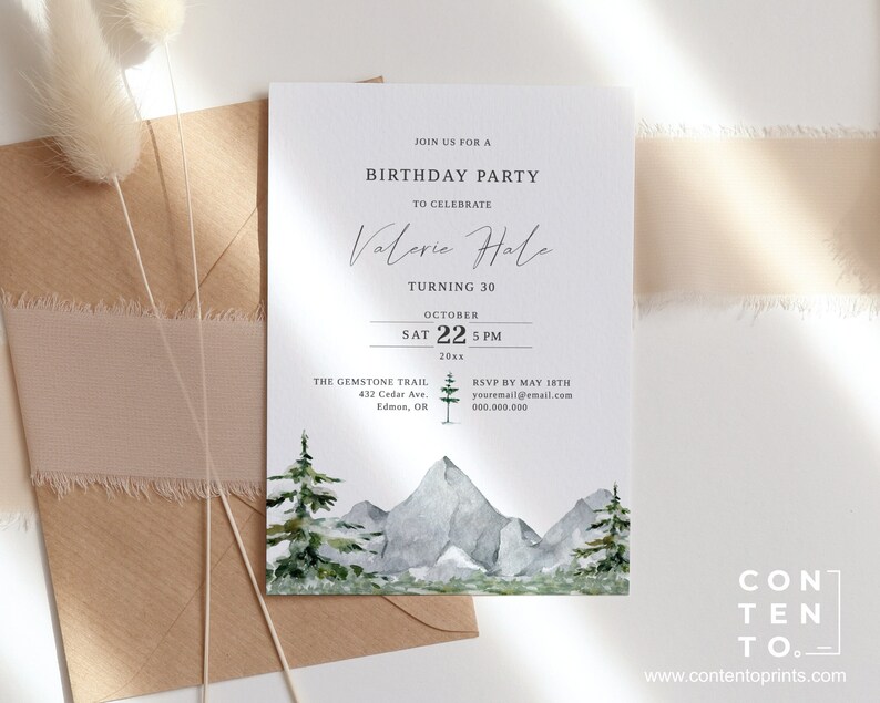 EDITABLE Mountain Birthday Party Invitation Template, 0018AA - Etsy
