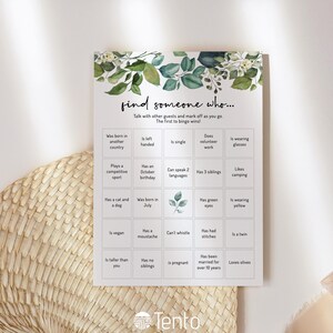 EDITABLE | Find Someone Who Bingo Template, Eucalyptus Game, 0006AA - Etsy