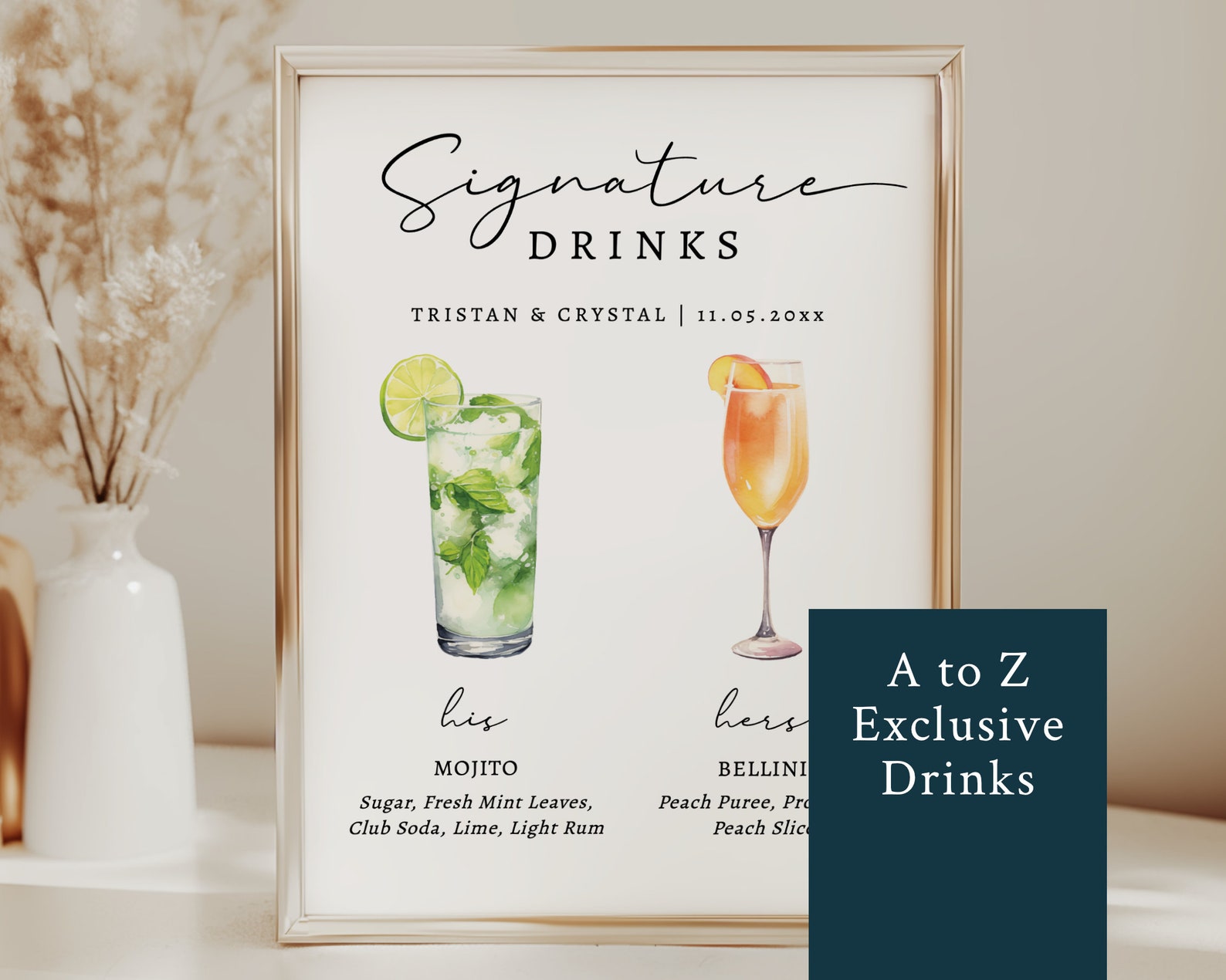 EDITABLE | Signature Drinks Sign Template, 0042AA - Etsy