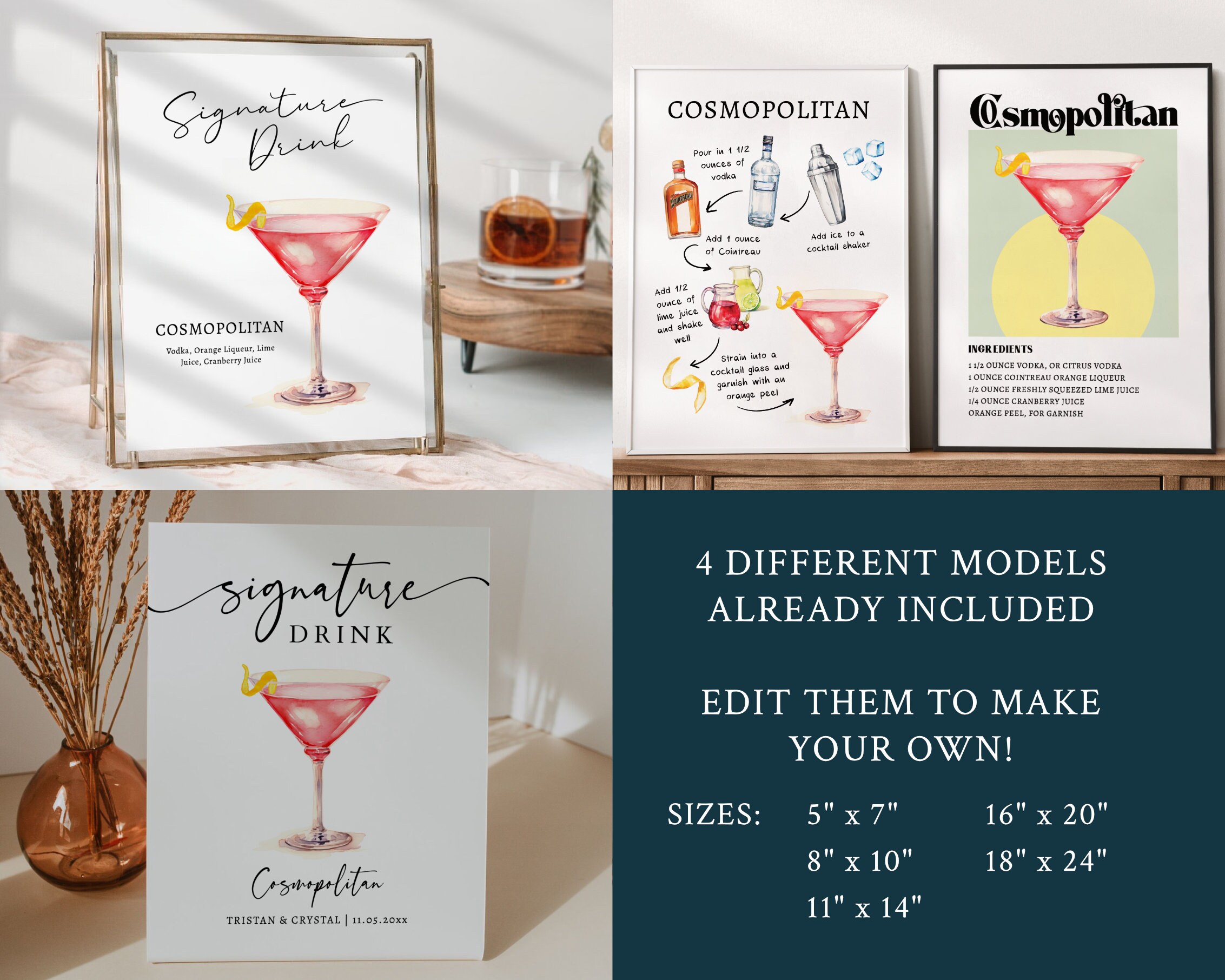 EDITABLE Cosmopolitan Bar Sign Template, 0042AA - Etsy