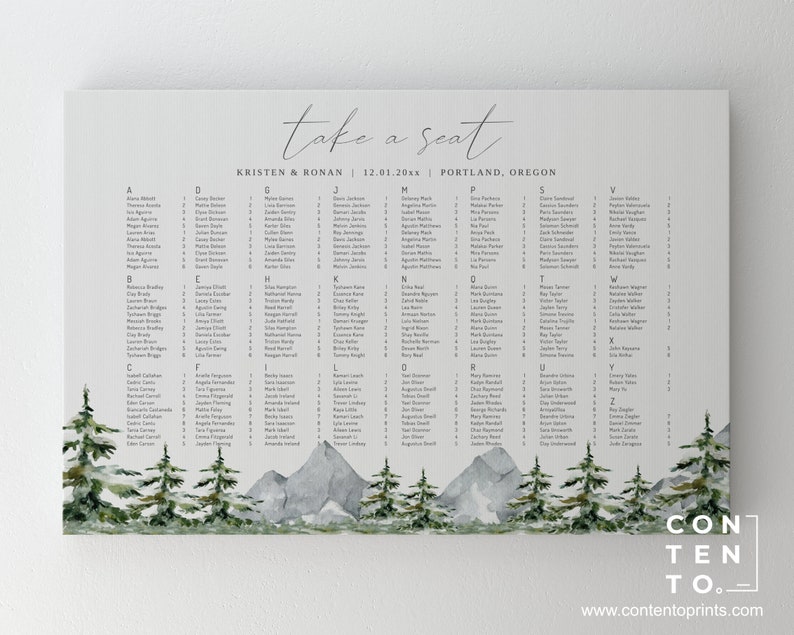 EDITABLE Mountain Seating Chart Template Alphabetical and - Etsy