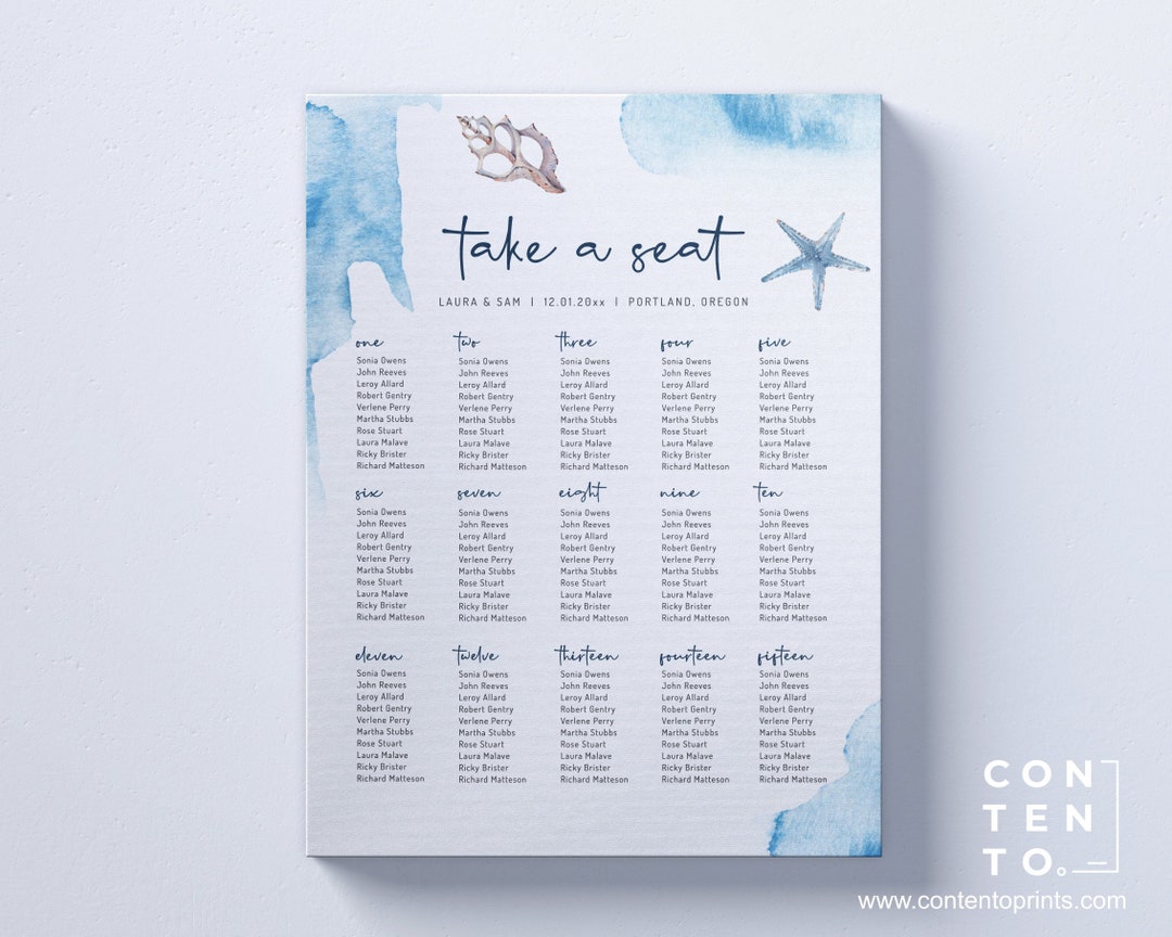 EDITABLE Beach Seating Chart, Alphabetical and Table Order Seating Plan ...