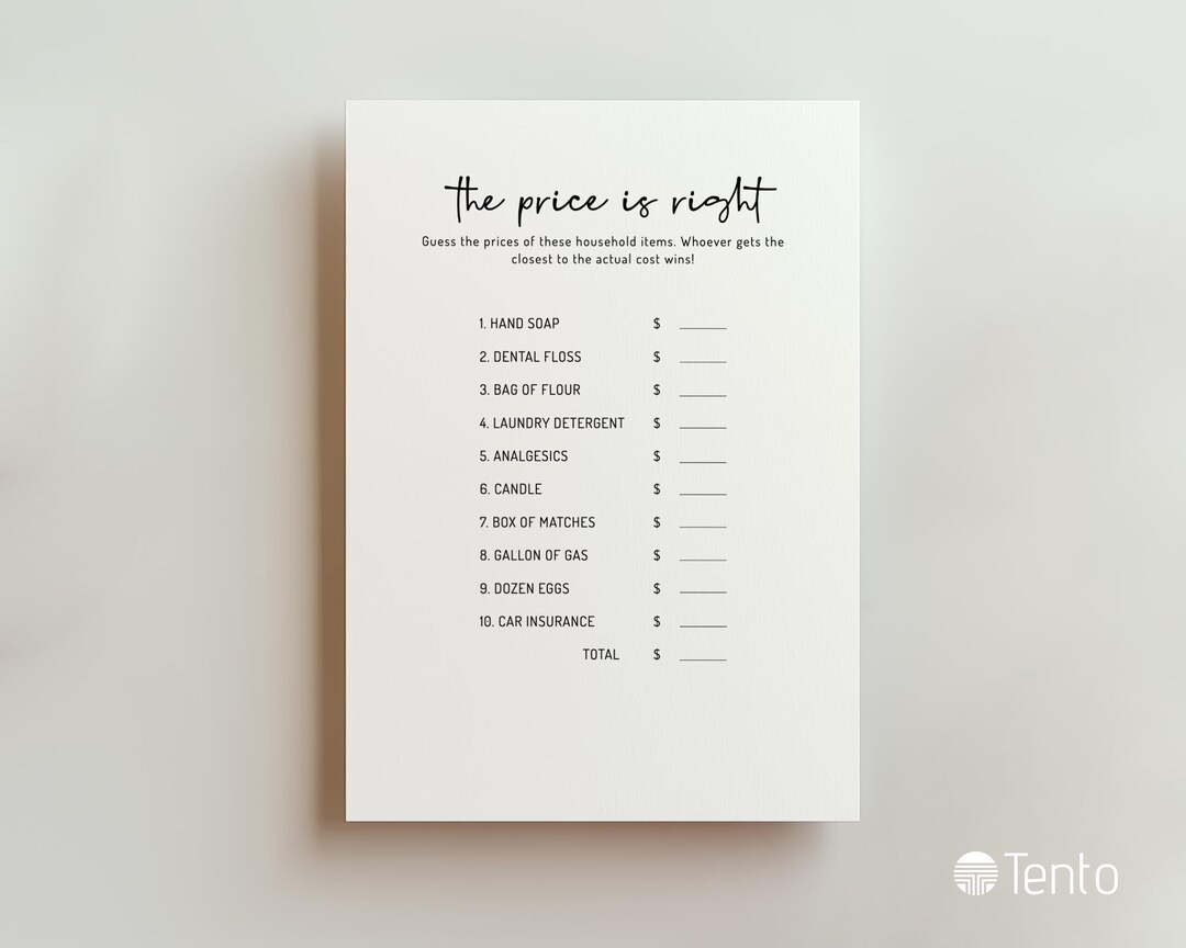 EDITABLE the Price is Right Game Template, Minimalist Bachelorette ...