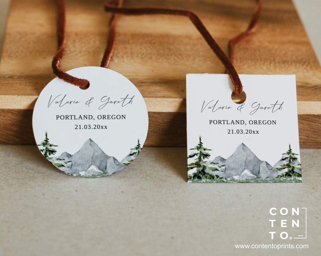 EDITABLE Mountain Favor Tag Template Round and Square - Etsy