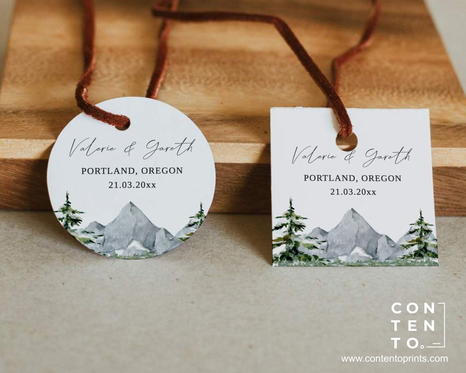 EDITABLE Mountain Favor Tag Template Round and Square - Etsy