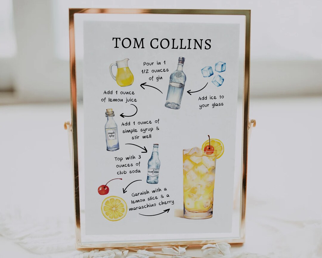 EDITABLE | Tom Collins Bar Sign Template, 0042AA - Etsy