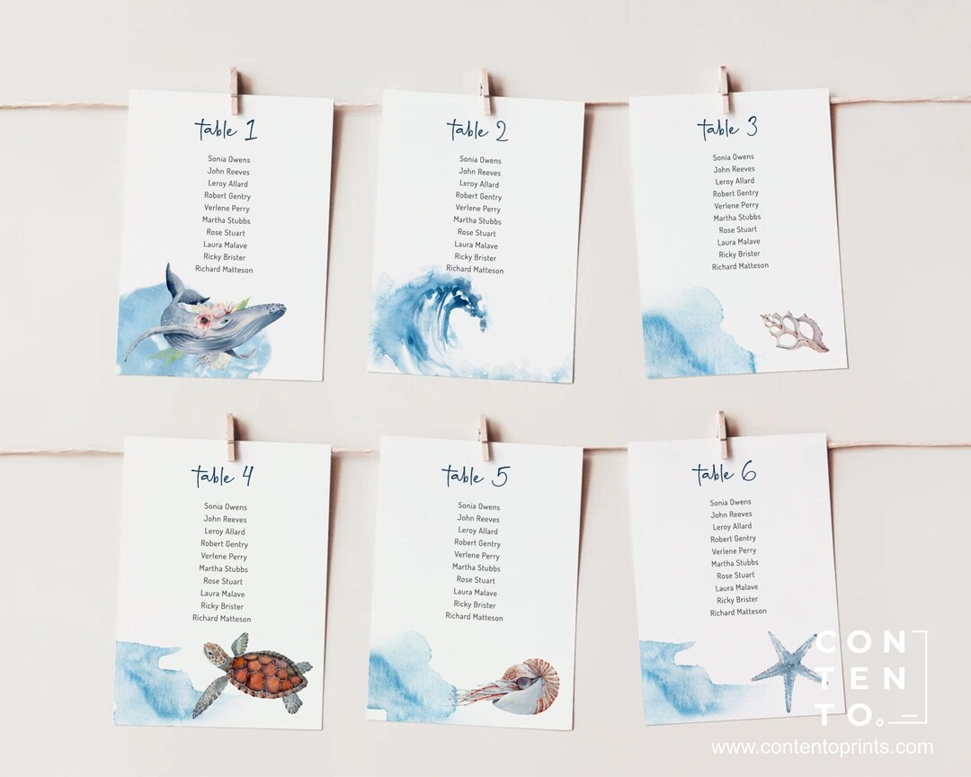 EDITABLE Ocean Seating Chart Template, Hanging Cards, 0012AA - Etsy