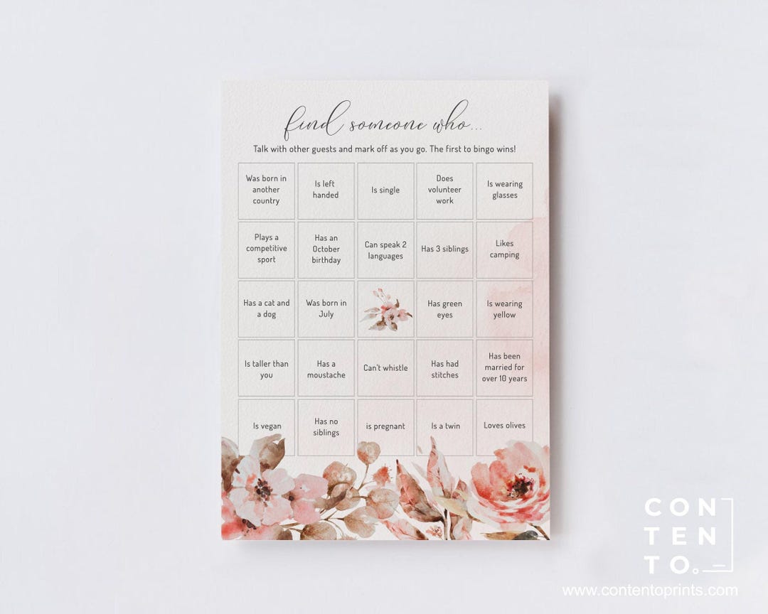 EDITABLE | Find Someone Who Bingo Template, Floral Game, 0025AA - Etsy
