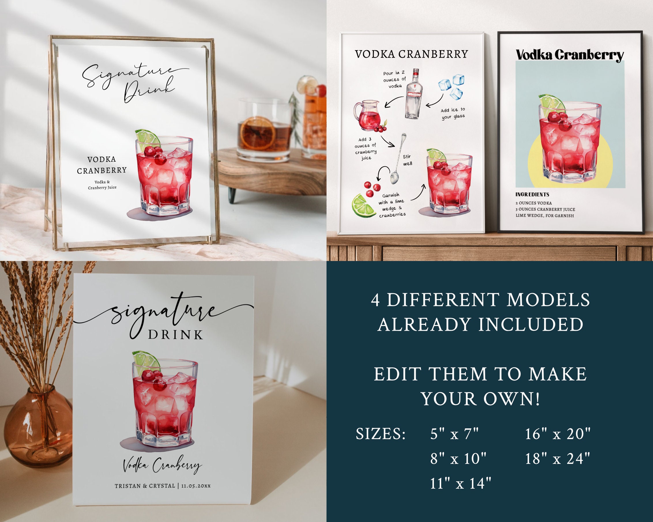 EDITABLE | Vodka Cranberry Bar Sign Template, 0042AA - Etsy