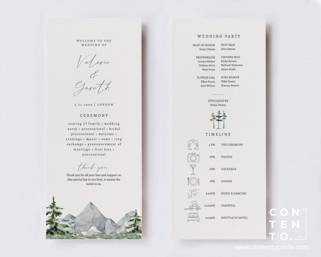 EDITABLE Mountain Wedding Program Template, 0018AA - Etsy