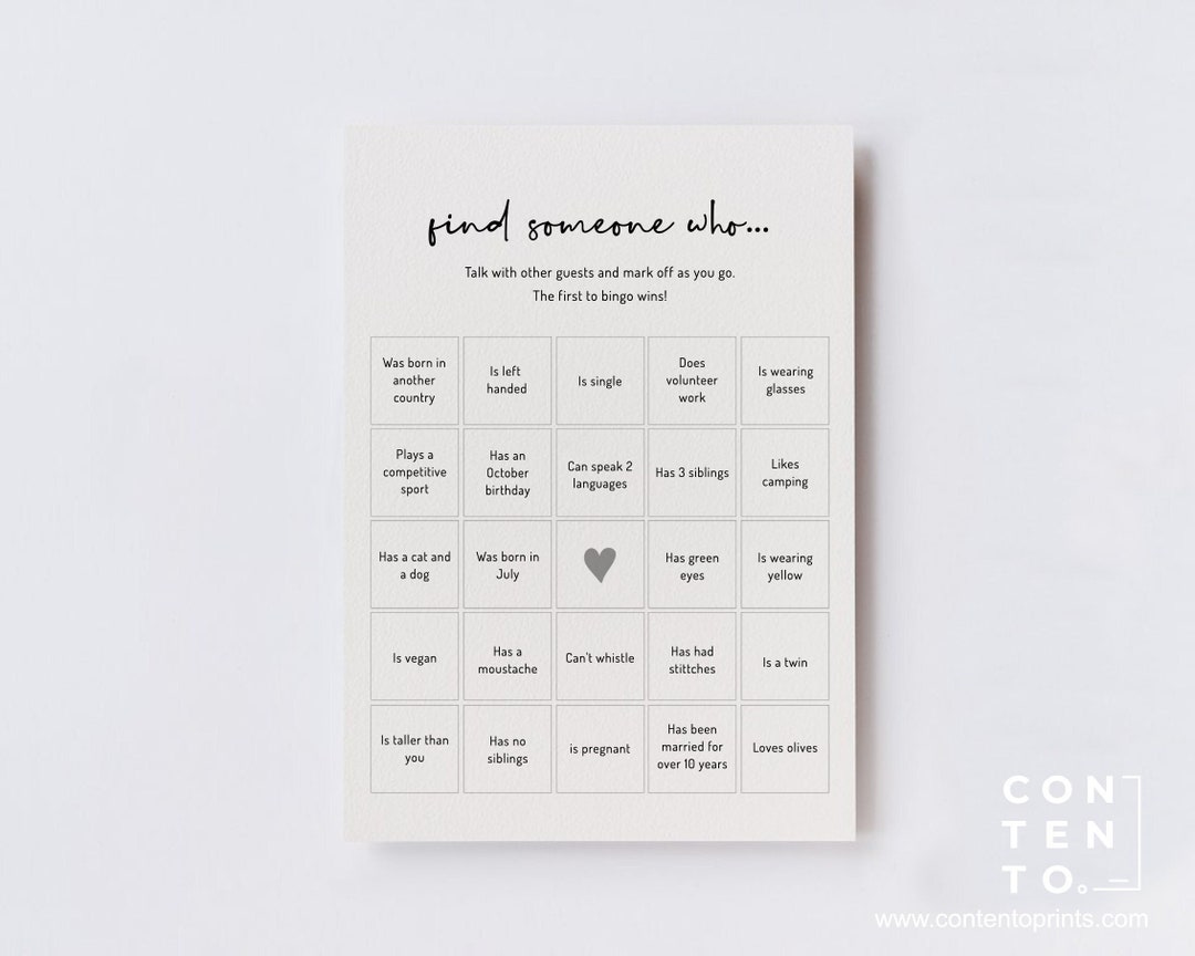 EDITABLE Find Someone Who Bingo Template Minimalist Game - Etsy