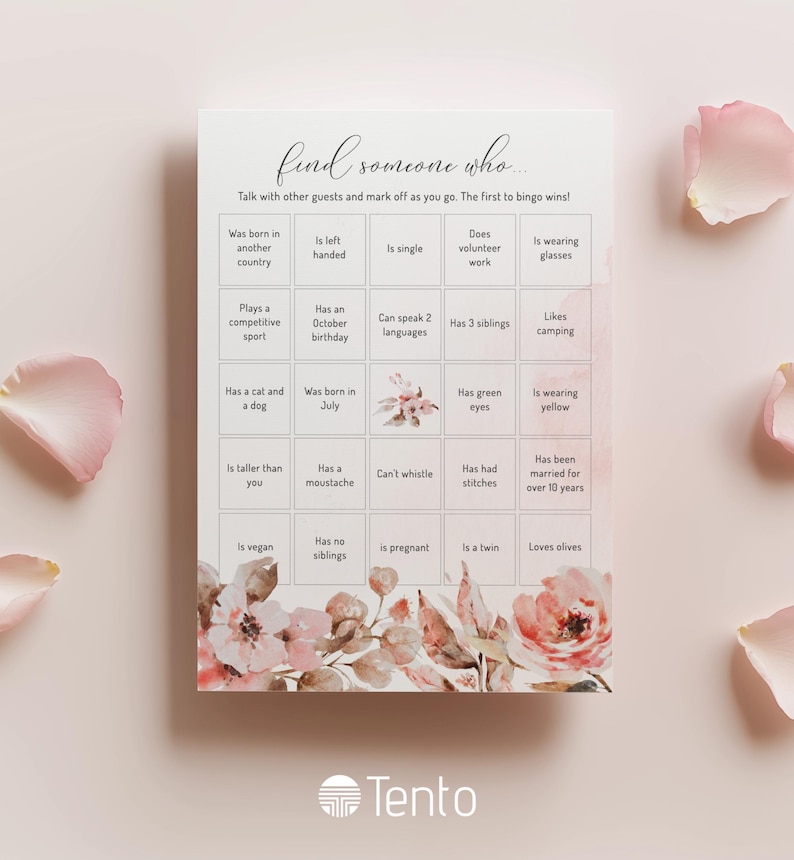 EDITABLE | Find Someone Who Bingo Template, Floral Game, 0025AA - Etsy